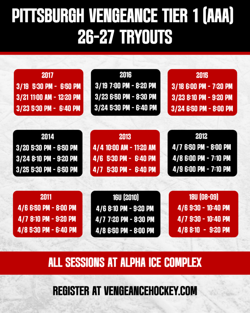 Tryouts Info – Pittsburgh Vengeance Hockey
